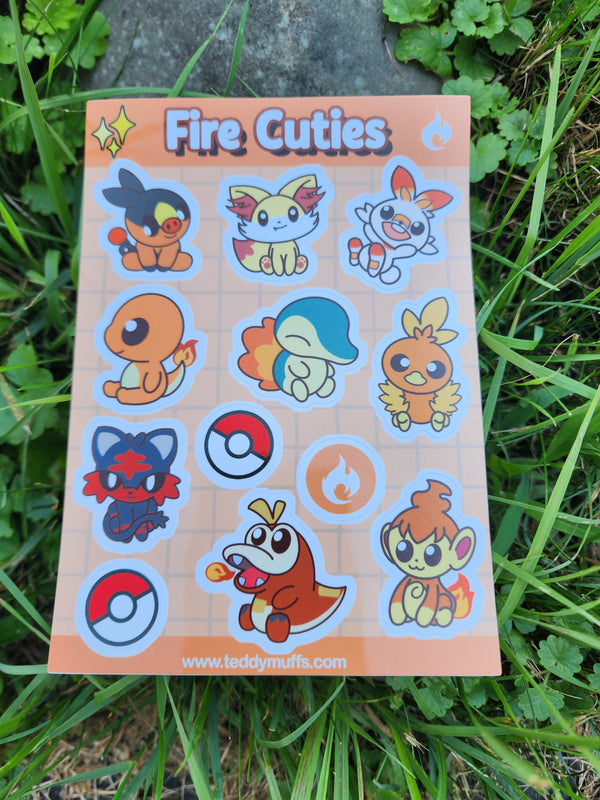 Fire Type | Pokemon Starters | Sticker Sheet - Teddymuffs Designs