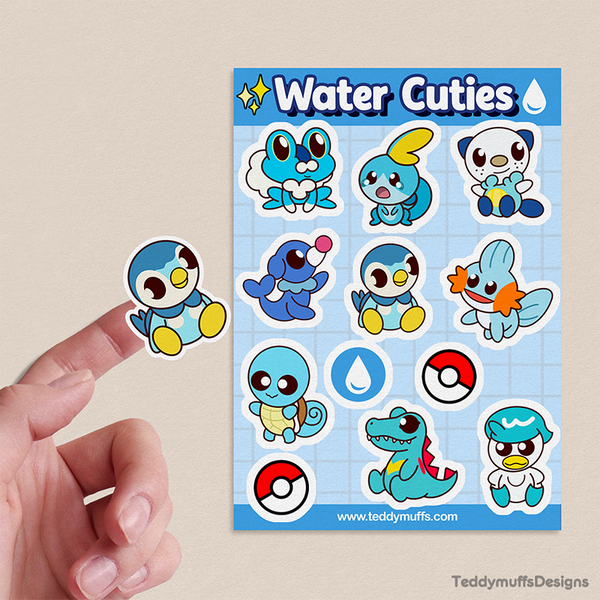 Water Type | Pokemon Starters | Sticker Sheet - Teddymuffs Designs